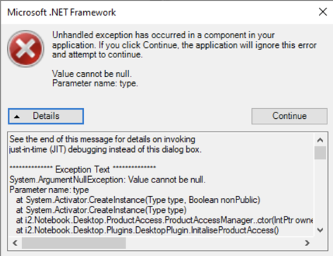 Microsoft .NET Framework error when connecting to Information Store ...