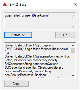 iBase/Designer login failure - Error #3149 occurred in Microsoft OLE DB Provider for SQL Server
