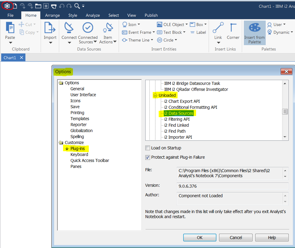 i2 Analyst's Notebook Data Sources Pane greyed out