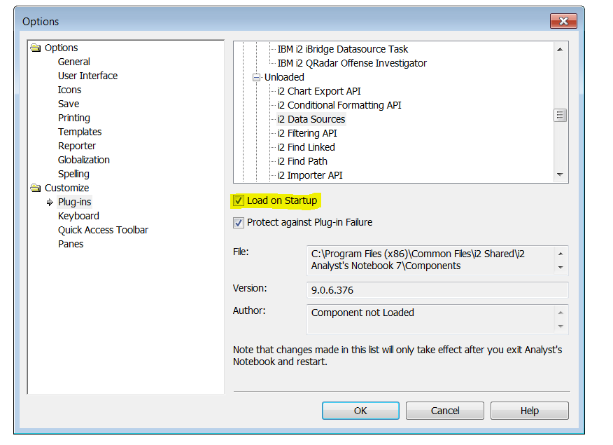 i2 Analyst's Notebook Data Sources Pane greyed out
