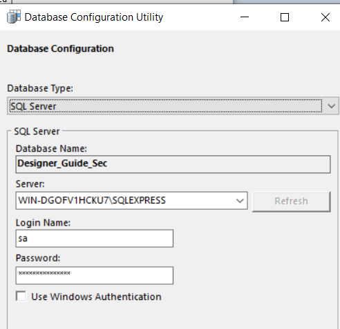 The Database Configuration utility requires a password to open the ...