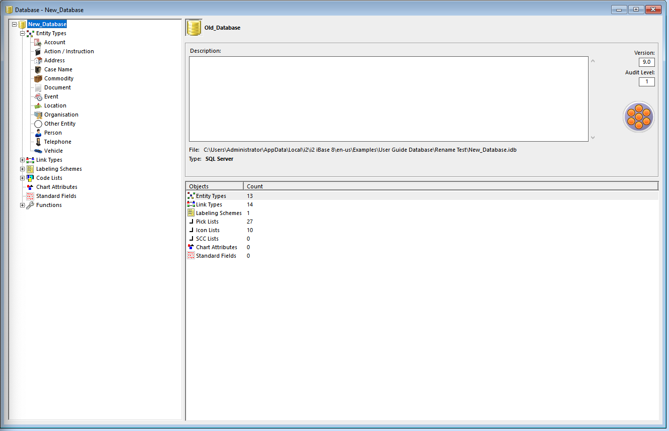 How do I rename an i2 iBase database?