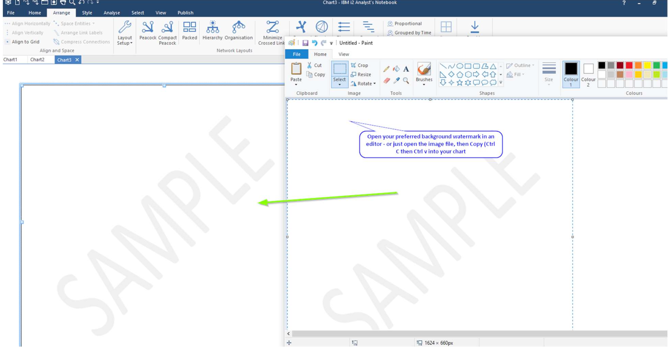 How do I put a watermark on an i2 Analyst's Notebook Chart?