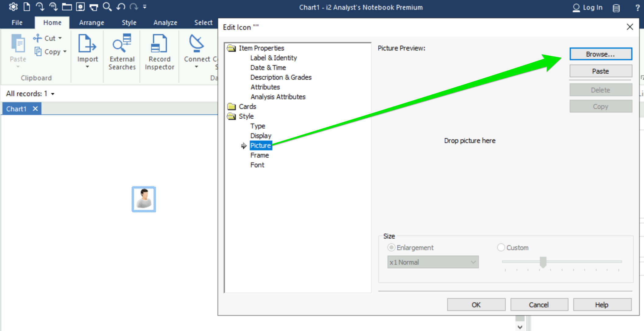 How to mark i2 Analyst's Notebook chart with logo from .png