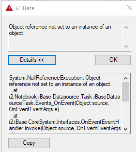 Getting error “Object reference not set to an instance of an object” when trying to open iBase ...