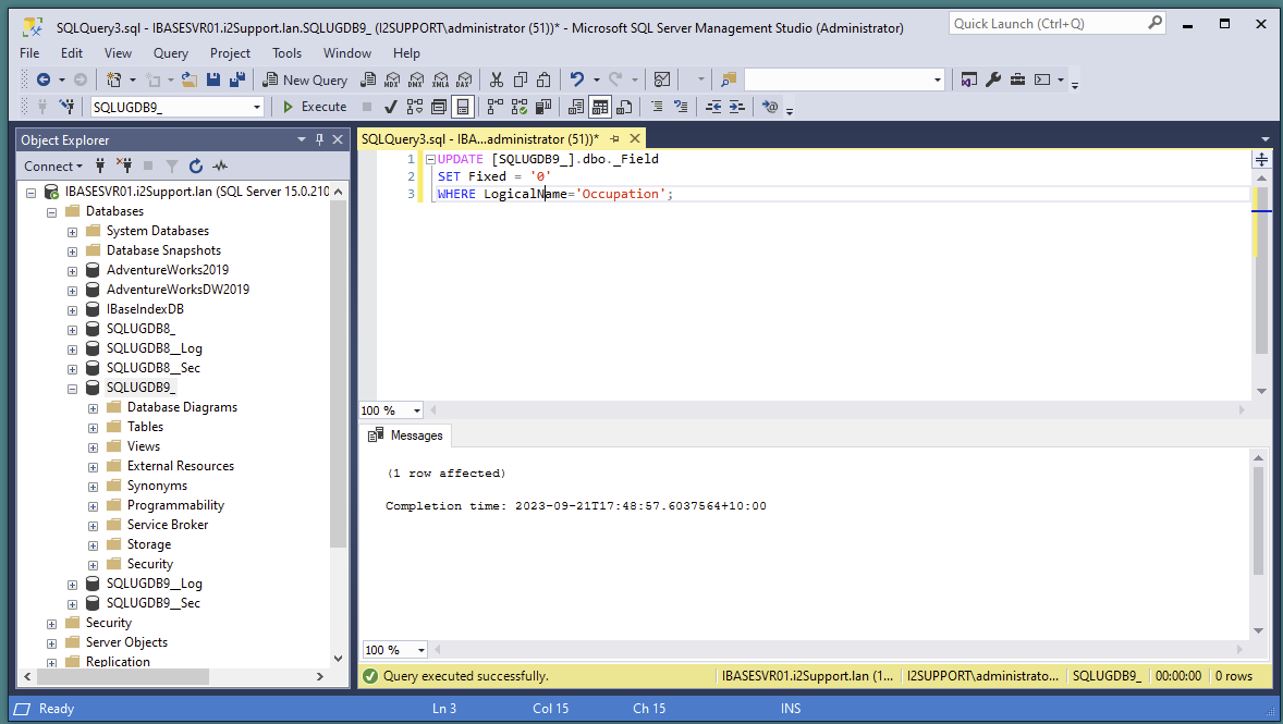 How to delete a Fixed Field in iBase