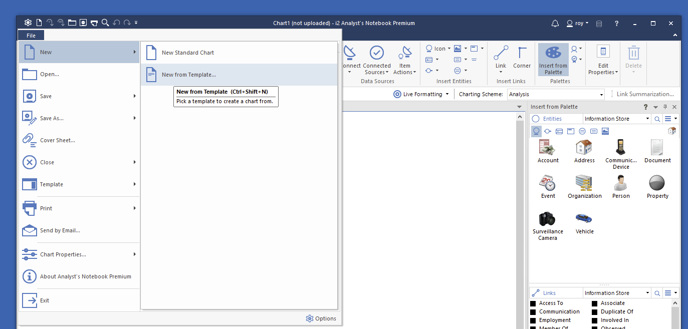 Analyst's Notebook Premium uses unexpected Chart template