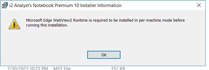 Installing i2 Analyst's Notebook 10 result in the error, "Microsoft Edge WebViewer 2 Runtime is ...