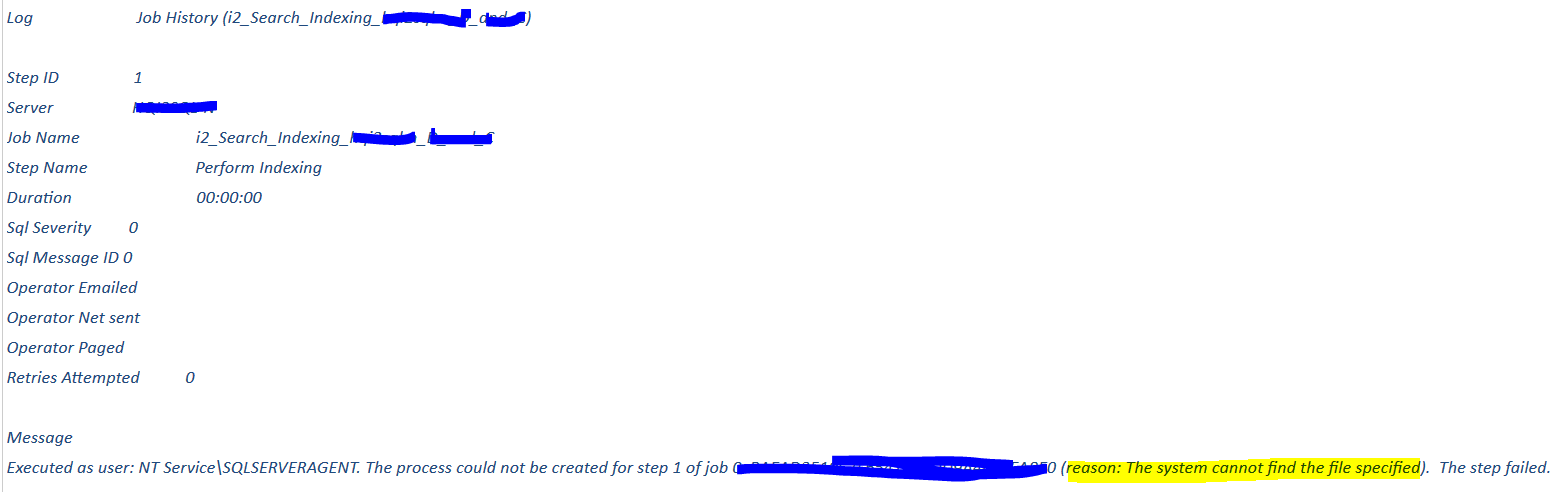 Search 360 indexing job failed - Status: Failed - Message: The job failed. The Job was invoked ...