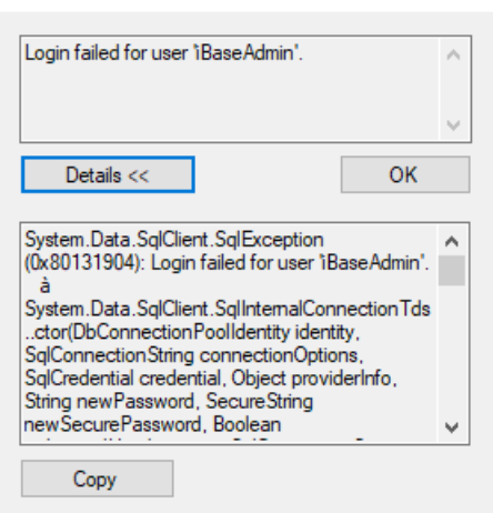 iBase/Designer login failure - Error #3149 occurred in Microsoft OLE DB Provider for SQL Server